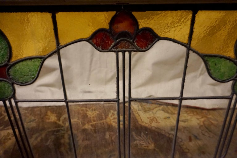 Large Arts And Crafts Stained Glass Window With Floral Theme For Sale