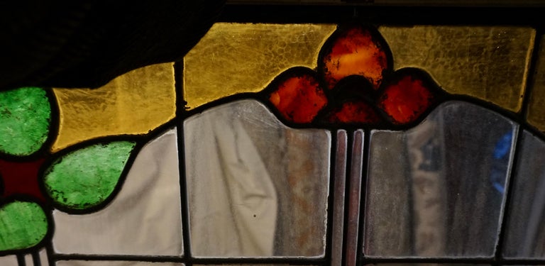 Large Arts and Crafts Stained Glass Window with Floral Theme For Sale ...
