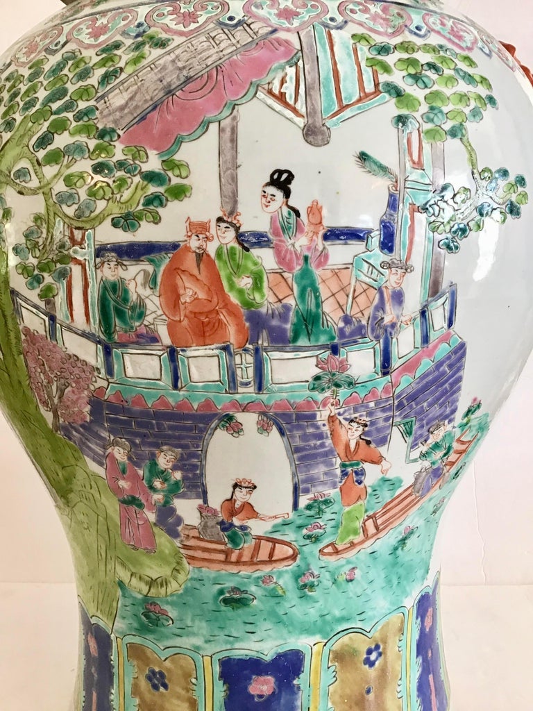 Large Asian Chinoiserie Ceramic Ginger Jar For Sale at 1stDibs