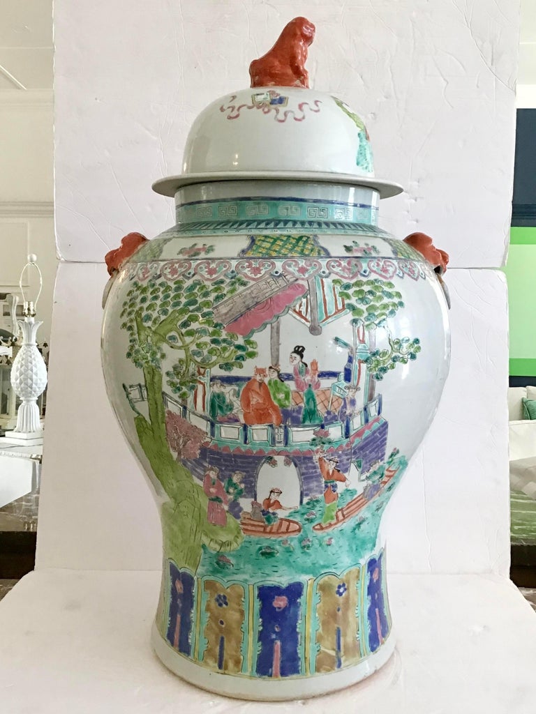 Large Asian Chinoiserie Ceramic Ginger Jar For Sale at 1stDibs