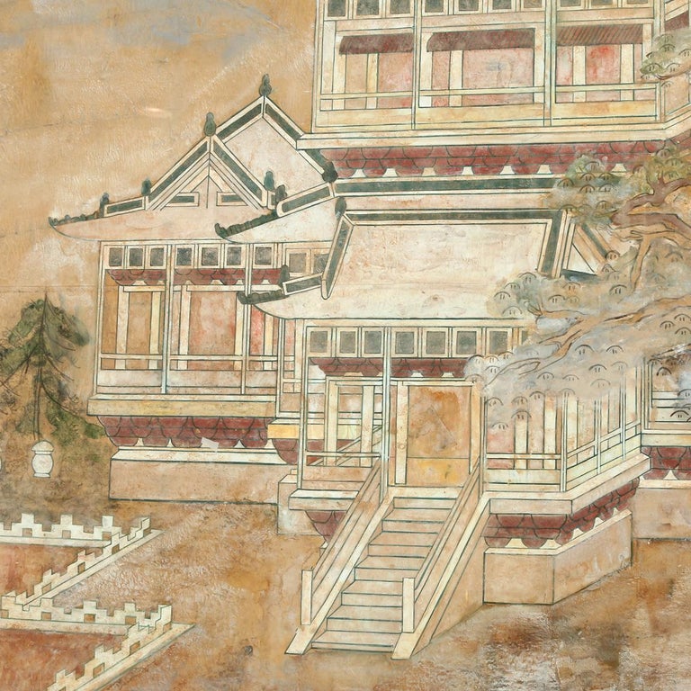 Large Asian Decorative Panel in Gold Wood Frame at 1stDibs