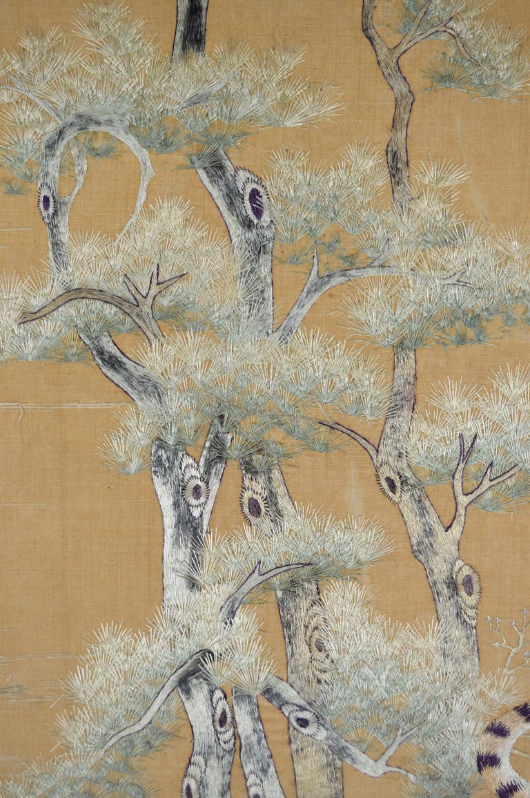 Large Asian Silk Embroidery Tapestry, "Tiger Hunting Deer", Indochina ...