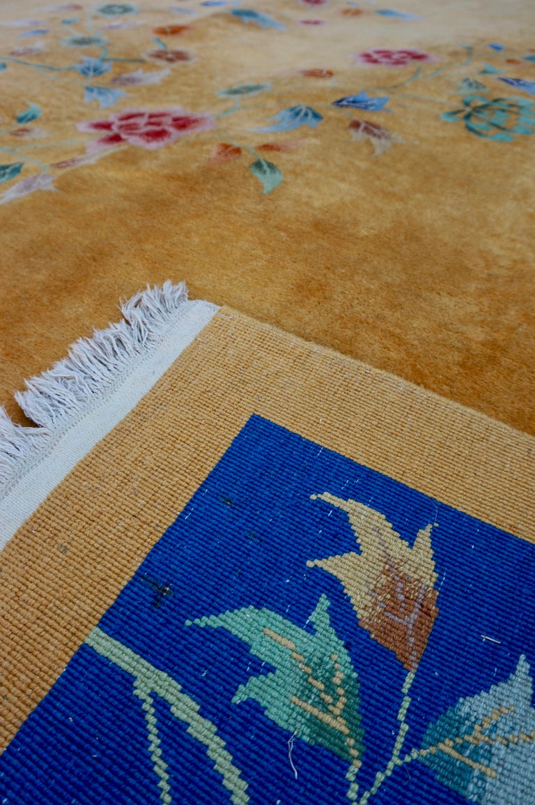 Large Asymmetrical Art Deco Chinese Ochre Hand-knotted Wool Rug For ...