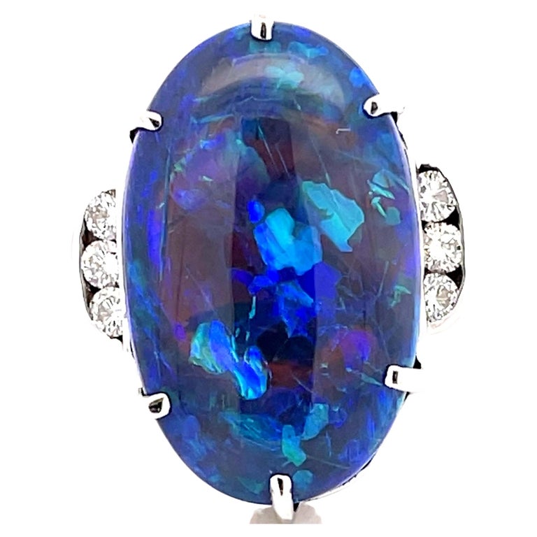 Large Australian Lightning Ridge Black Opal and Diamond Ring in 18k ...
