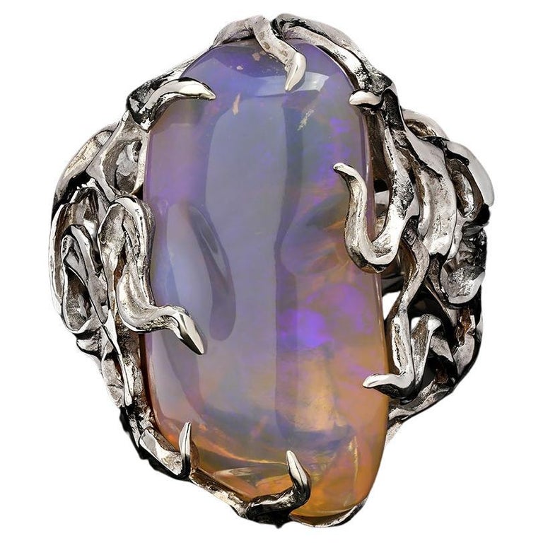 Large Australian Neon Opal Silver Engagement Ring For Sale at 1stDibs