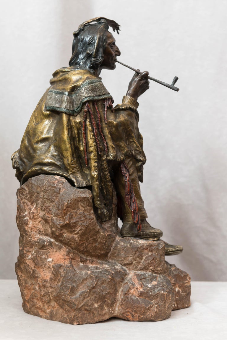 Large Austrian Cold Painted Bronze Figure of an Indian by Carl Kauba ...