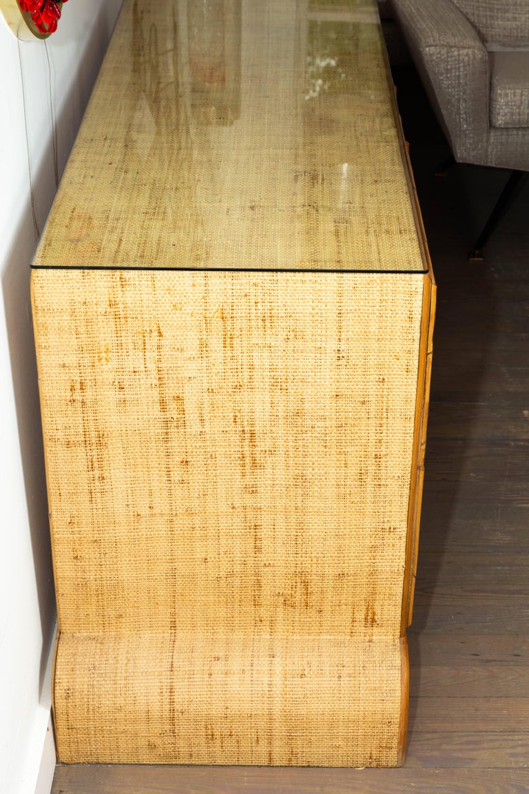 Large Bamboo and Reed Two-Drawer Mirrored Front Detail with Glass Top ...