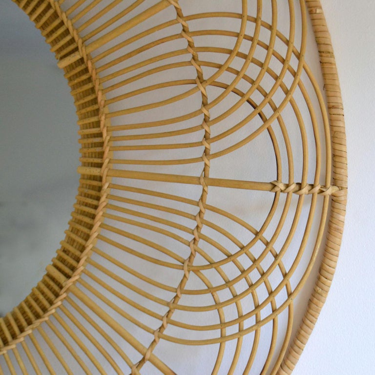 Large Bamboo Sunburst Mirror in the Style of Franco Albini Italy 1960s ...