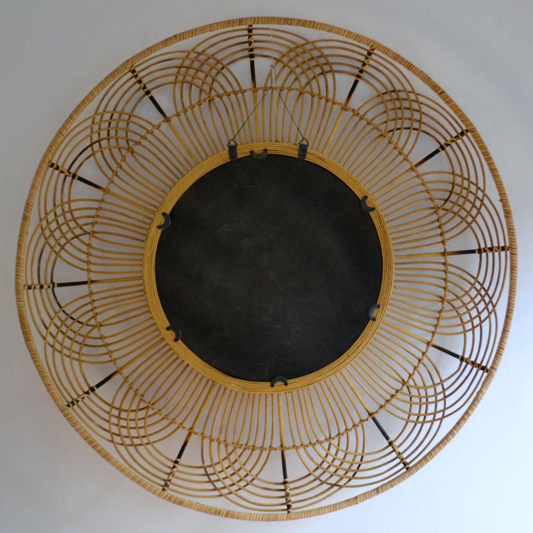 Large Bamboo Sunburst Mirror in the Style of Franco Albini Italy 1960s ...