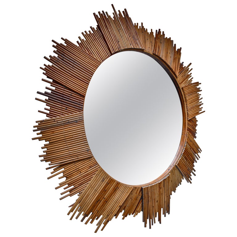 Large Bamboo Sunburst Wall Mirror For Sale at 1stDibs | large wall mirrors
