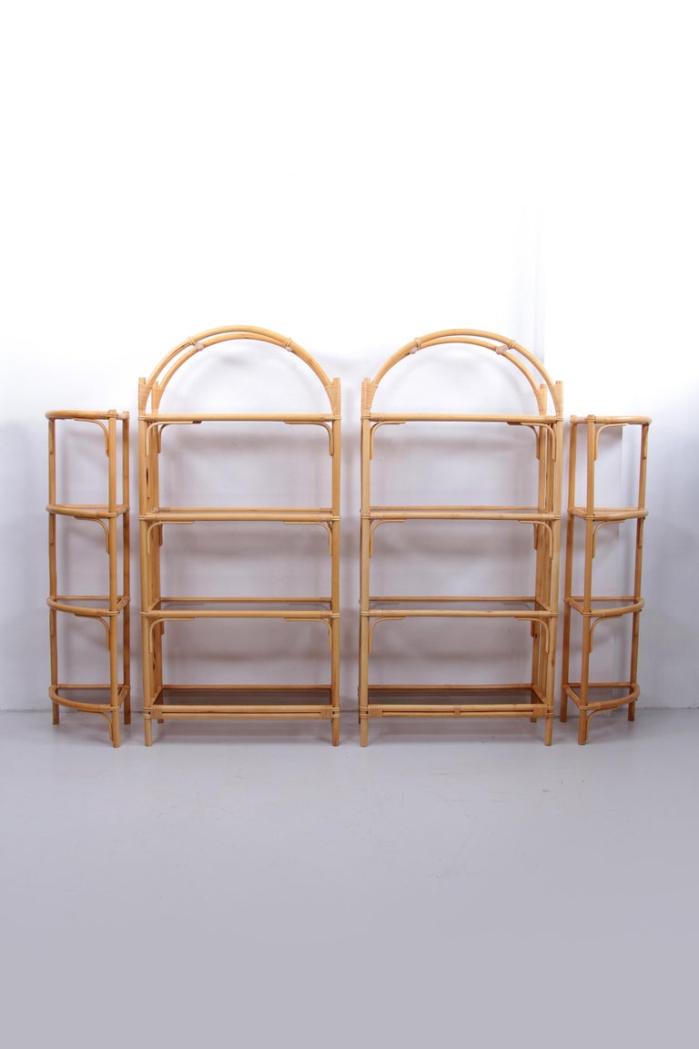 Large bamboo wall unit with bamboo arches and dark glass, Denmark For ...
