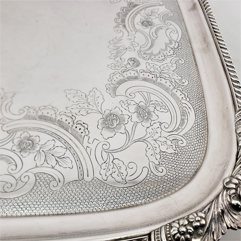 Large Barker Ellis Antique Silver Plated Serving Tray with Floral ...
