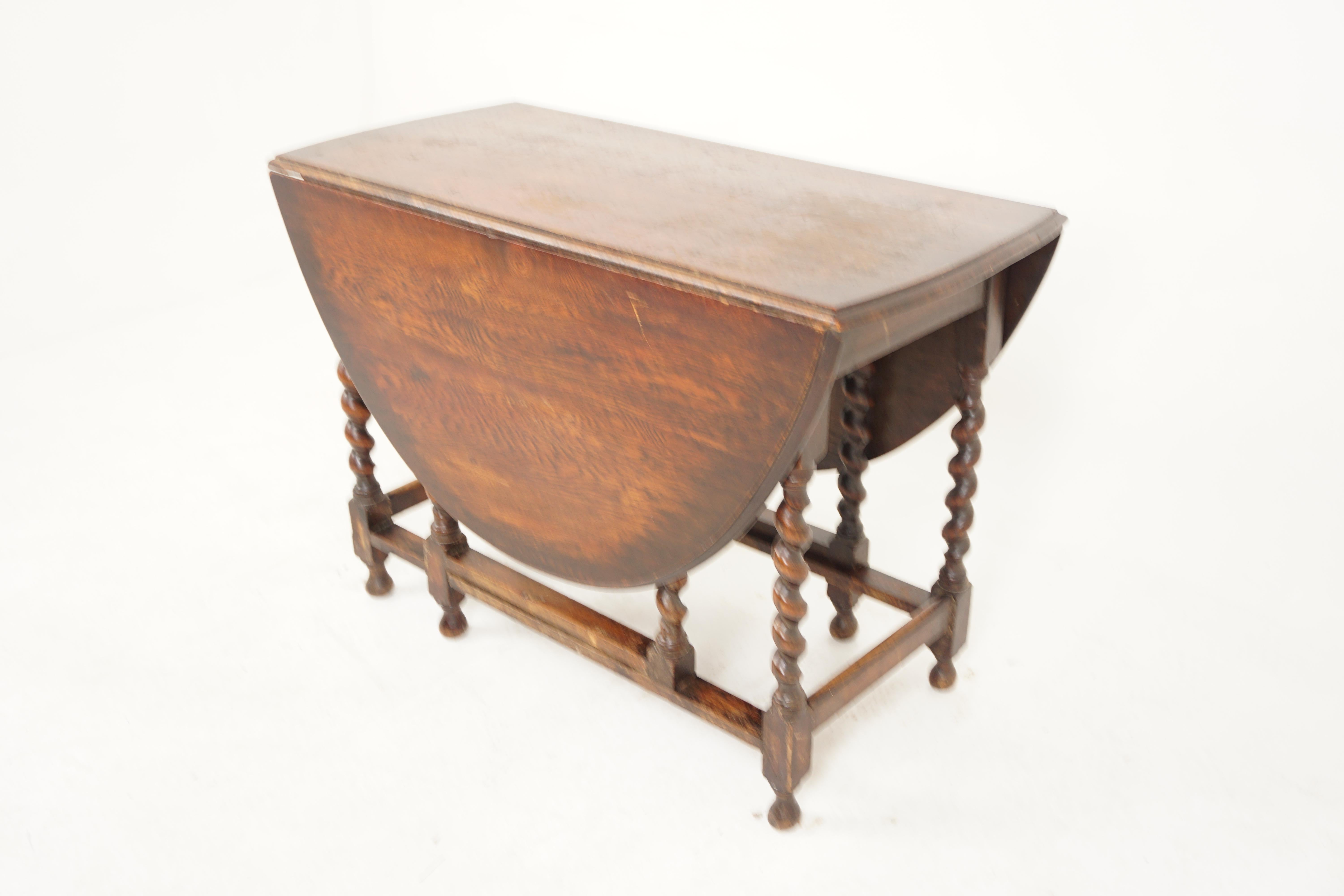 Large Barley Twist Oak Gateleg, Drop Leaf, and Kitchen Table, Scotland ...