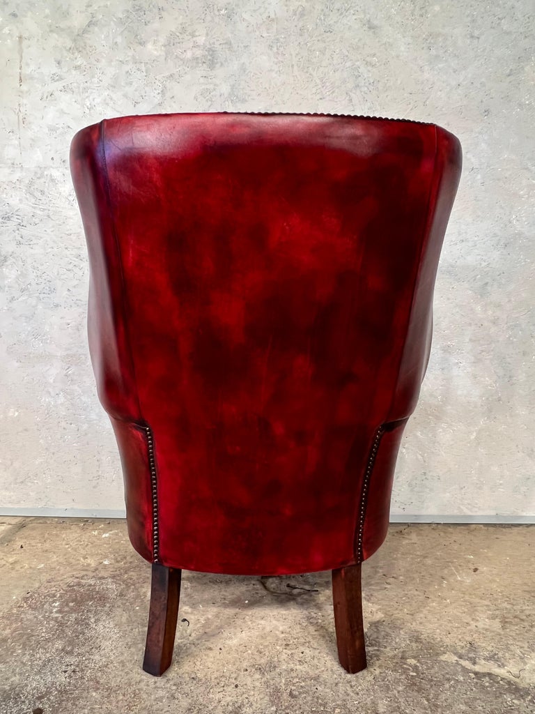 Large Barrel Back Georgian Chesterfield Leather Wingback Chair Chestnut ...
