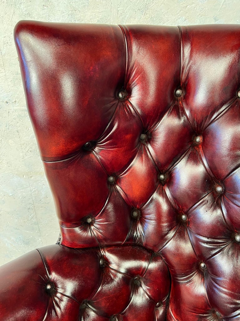 Large Barrel Back Georgian Chesterfield Leather Wingback Chair Chestnut ...