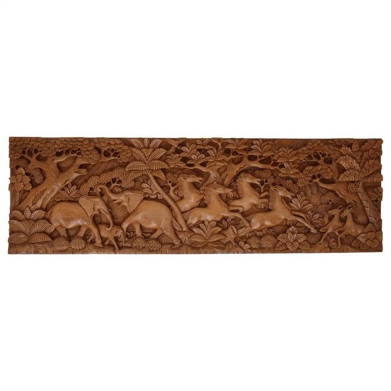 Large Bas-Relief with Exotic Animals and Forest, 1950s-1960s For Sale ...