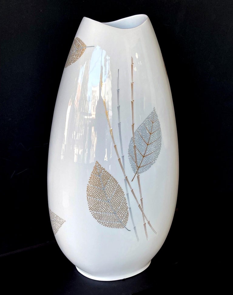 Large Bavarian Porcelain Hand-Painted Fish-Mouth Vase by ...