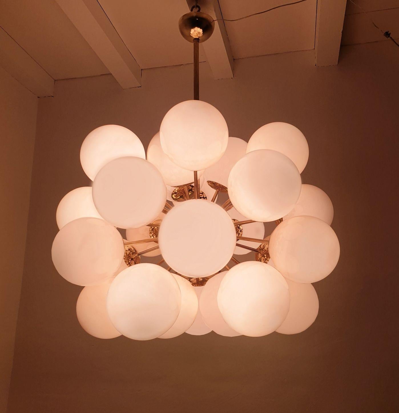 Large Beige Murano Glass and Brass Sputnik Chandelier, Mid-Century ...