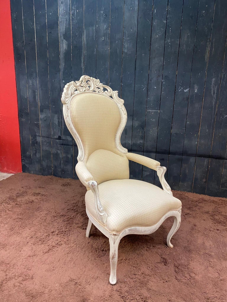 Large Bergere Armchair in Louis XV Style, in Painted Wood For Sale at ...