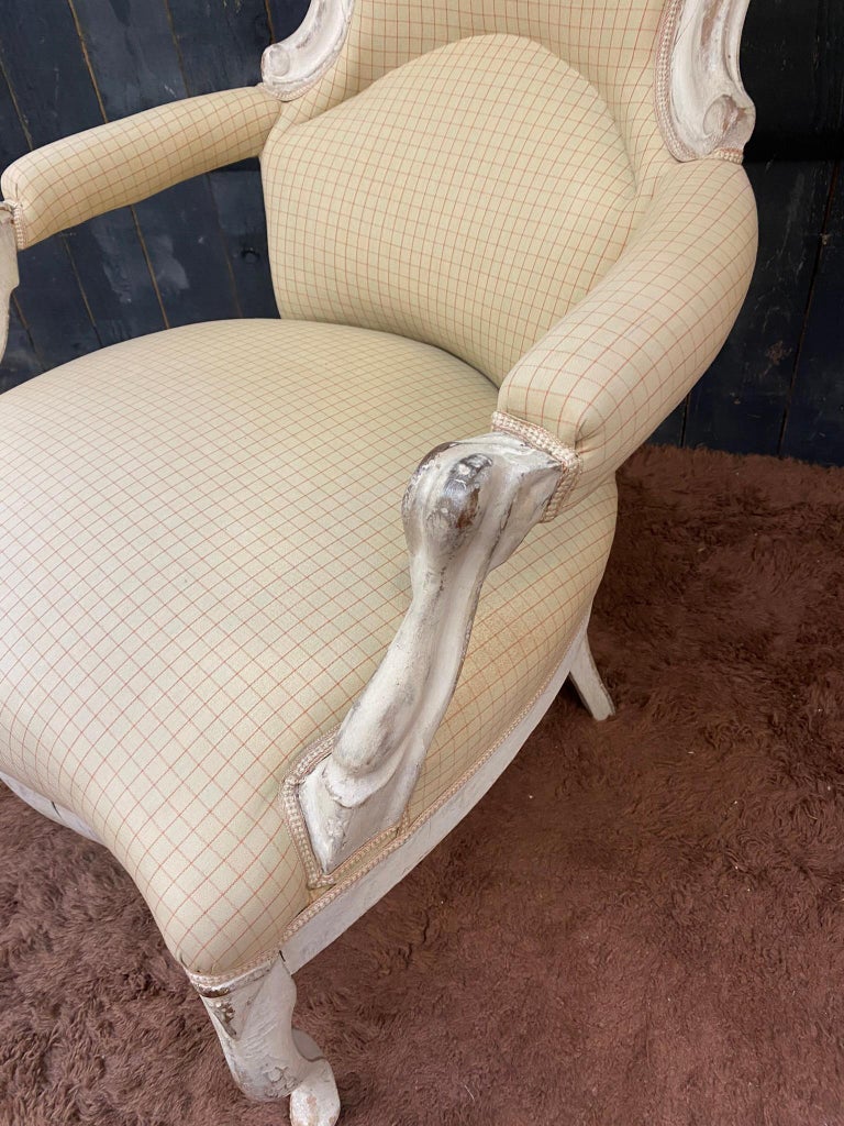 Large Bergere Armchair in Louis XV Style, in Painted Wood For Sale at ...