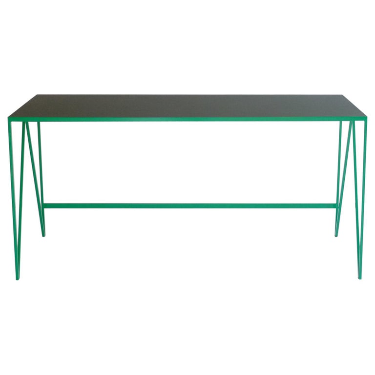 Large Green Study Desk with Natural Linoleum Top, Customizable Writing ...