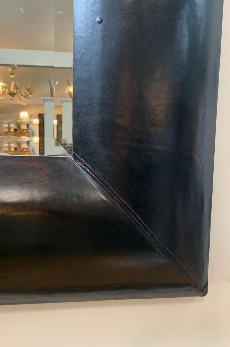 Large Beveled Mirror with Custom Brown Leather Frame at 1stDibs | full ...