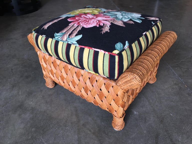 Large "Big Daddy" Woven Wicker Lounge Chair with Matching Ottoman For ...