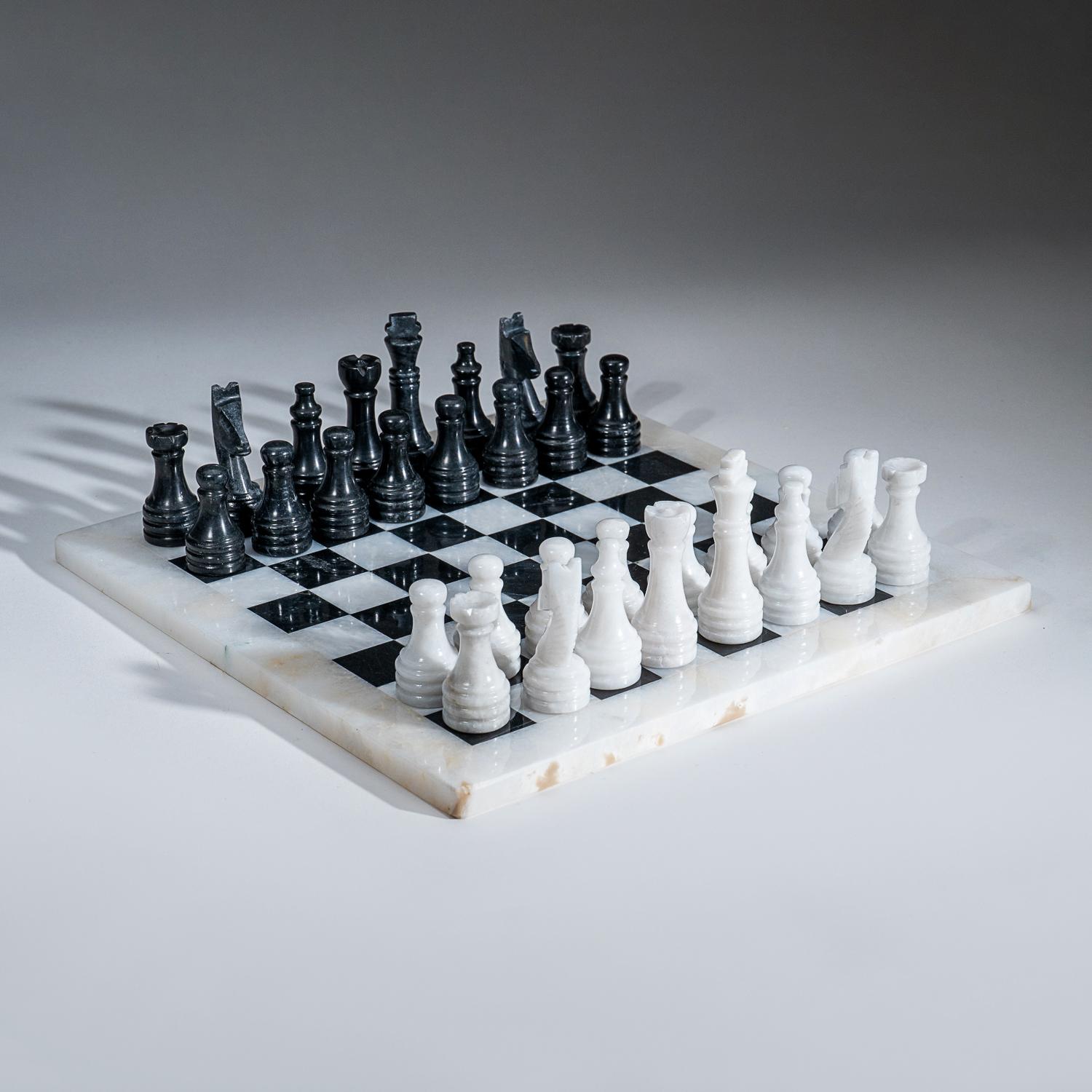 Large Black and White Onyx Chess Set with Blue Velvet Box For Sale at ...