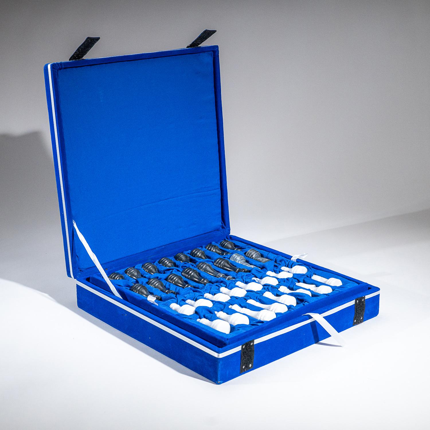 Large Black and White Onyx Chess Set with Blue Velvet Box For Sale at ...