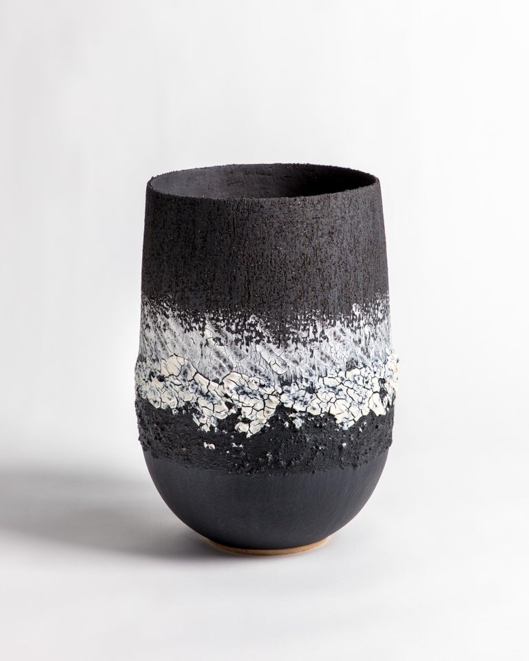 Large Black and White Open Vase For Sale at 1stDibs