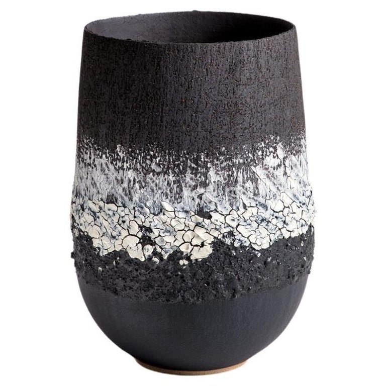 Large Black and White Open Vase For Sale at 1stDibs