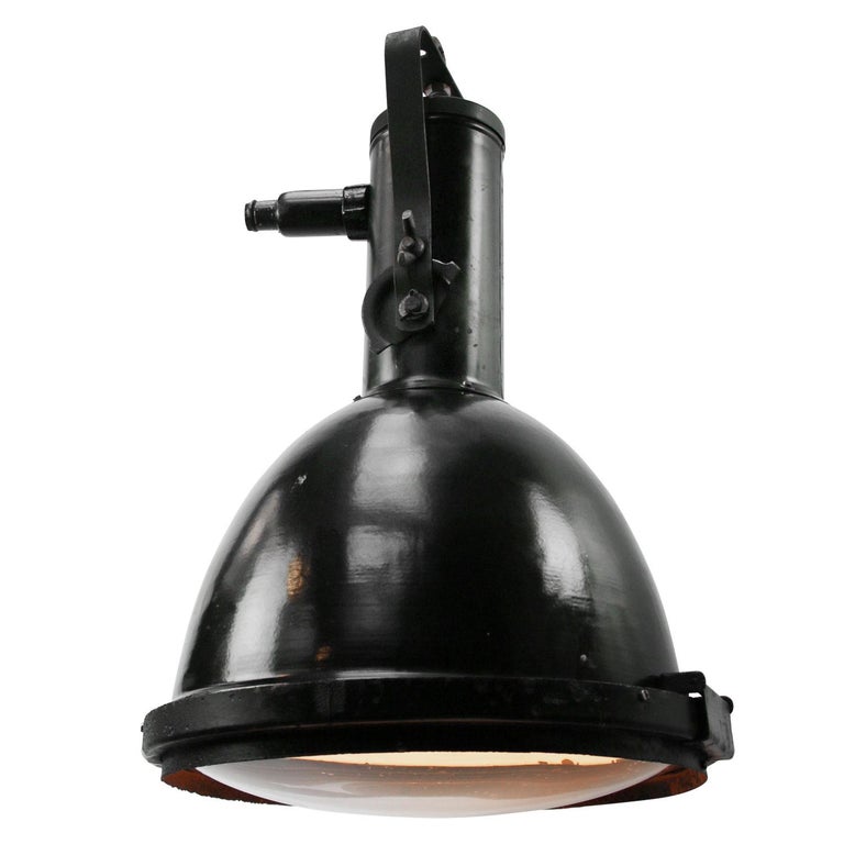 Large Black Enamel Vintage Industrial Round Glass Pendant Lights For ...
