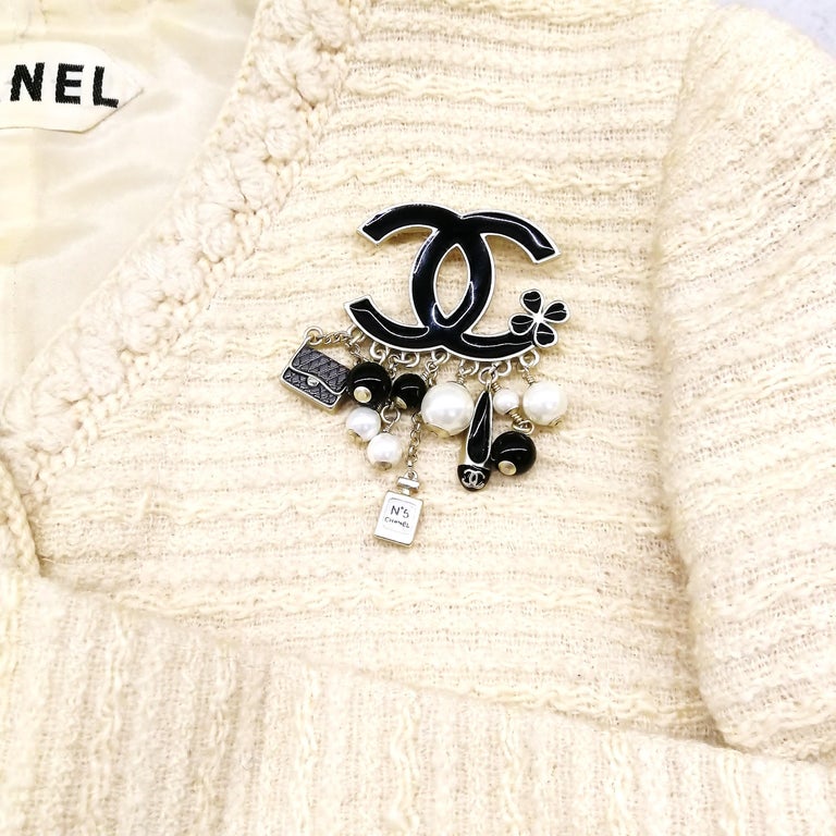 Large black enamelled and silvered metal Double C 'charm' brooch ...