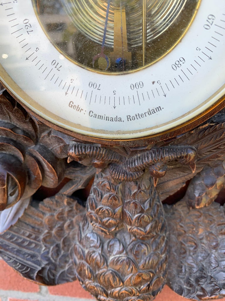 Large Black Forest Barometer and Thermometer with Hand Carved Hunter ...