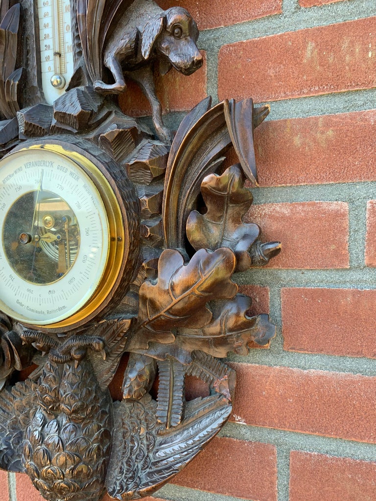 Large Black Forest Barometer and Thermometer with Hand Carved Hunter ...