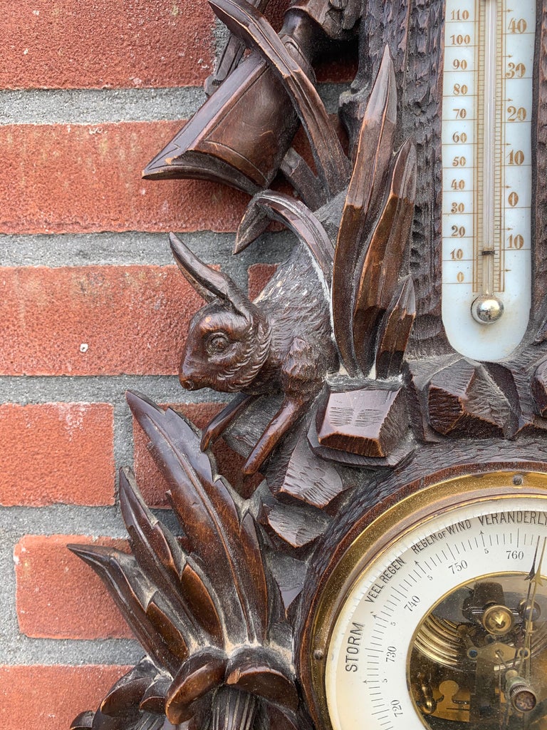 Large Black Forest Barometer and Thermometer with Hand Carved Hunter ...