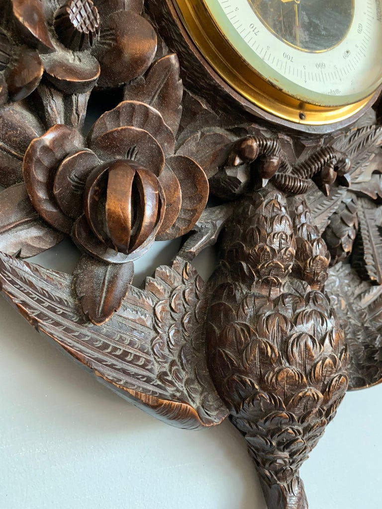 Large Black Forest Barometer and Thermometer with Hand Carved Hunter ...