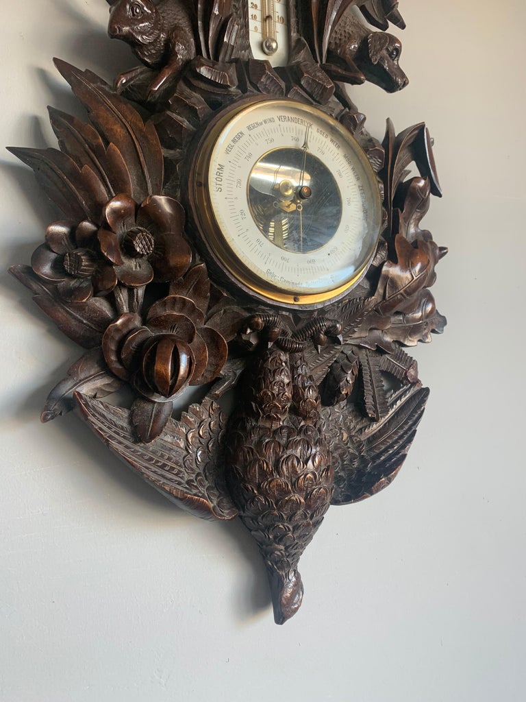 Large Black Forest Barometer and Thermometer with Hand Carved Hunter ...