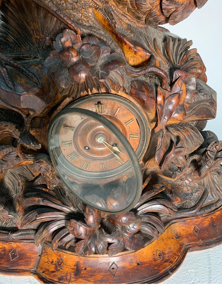 Large German Black Forest Carved Clock, 19th Century For Sale at 1stDibs