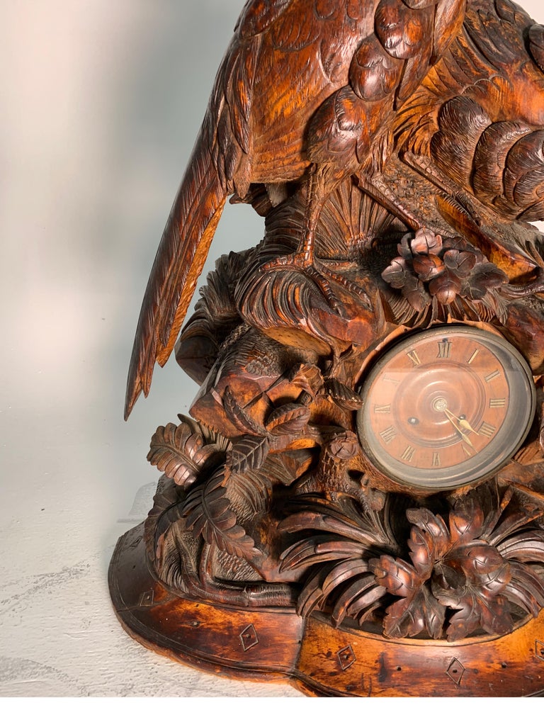 Large German Black Forest Carved Clock, 19th Century For Sale at 1stDibs