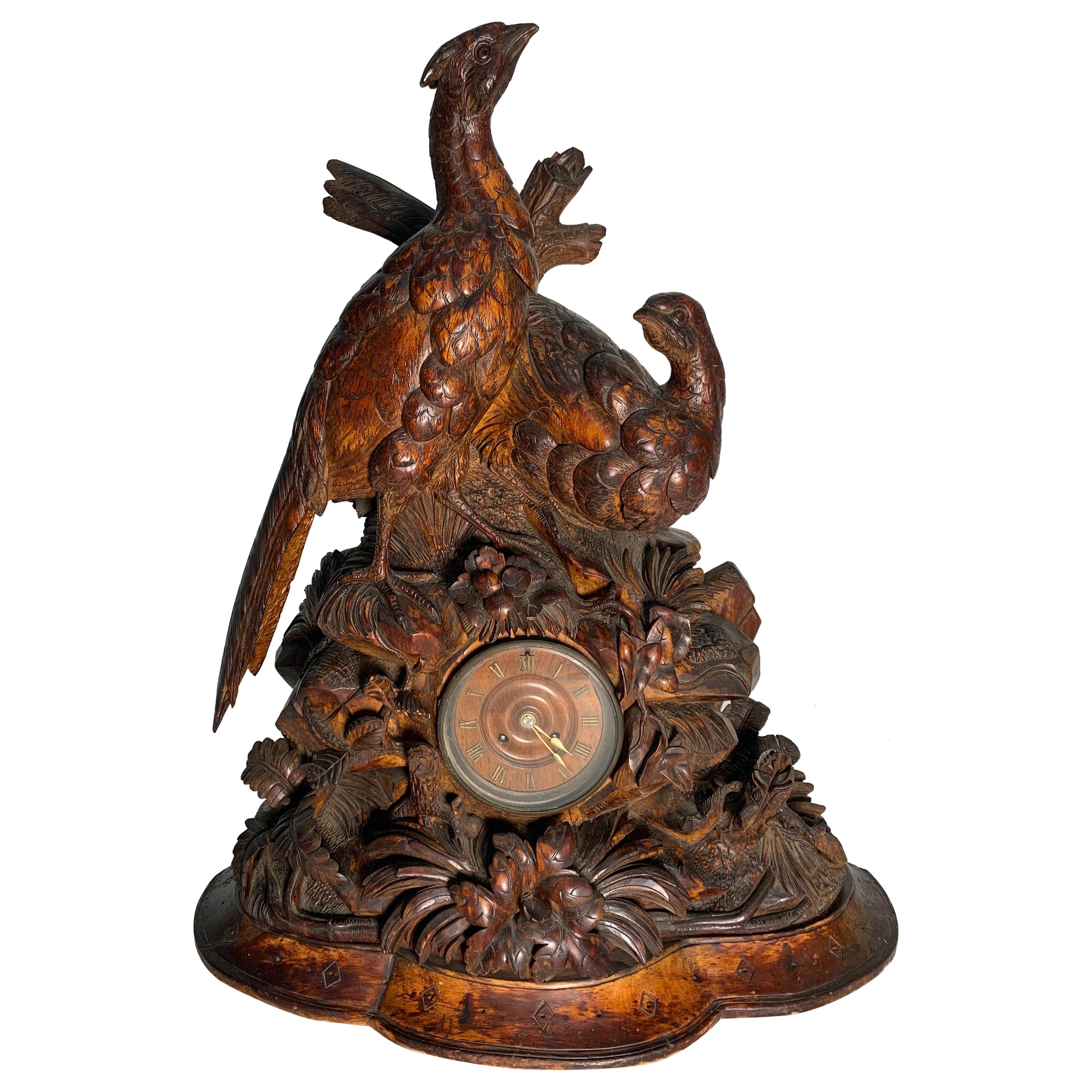 Large German Black Forest Carved Clock, 19th Century For Sale at 1stDibs