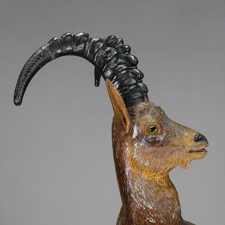Large Black Forest Woodcarving Ibex Sculpture, Austria, circa 1920 For ...