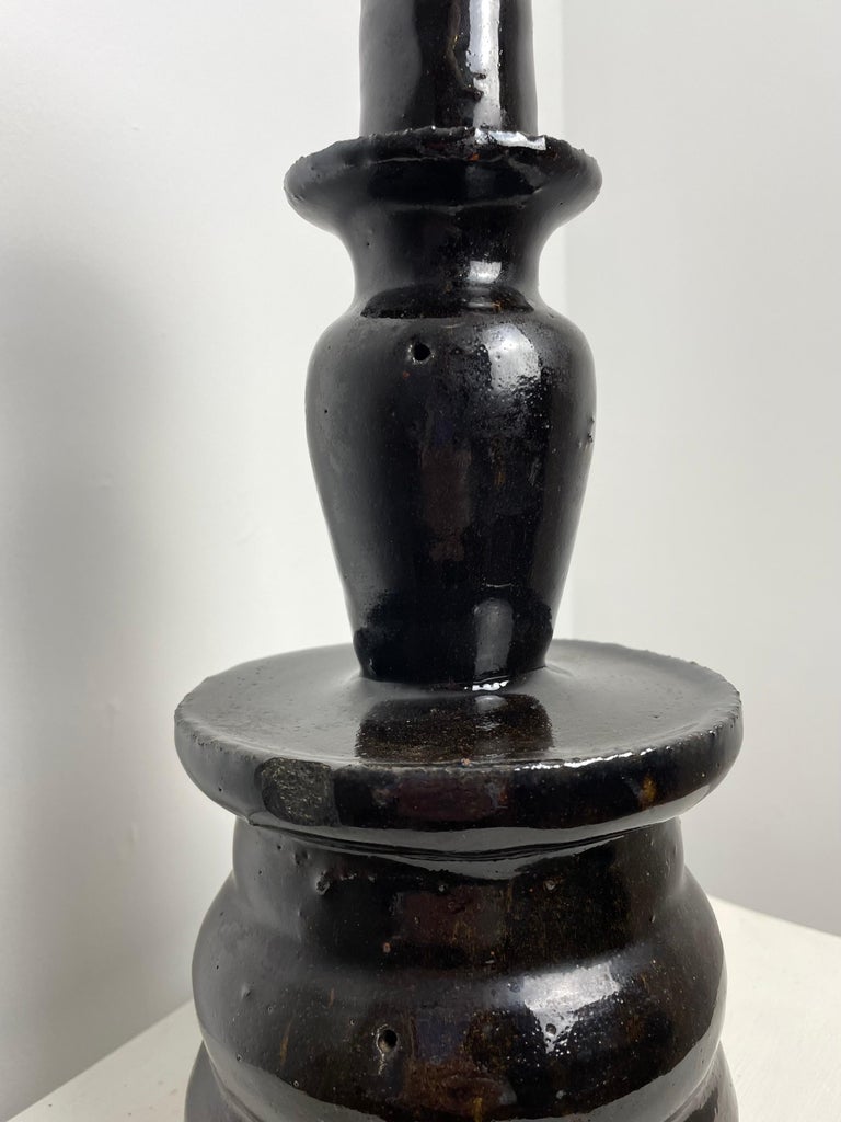 Large Black Glazed Chinese Ceramic Altar Candlestick 19th Century For ...