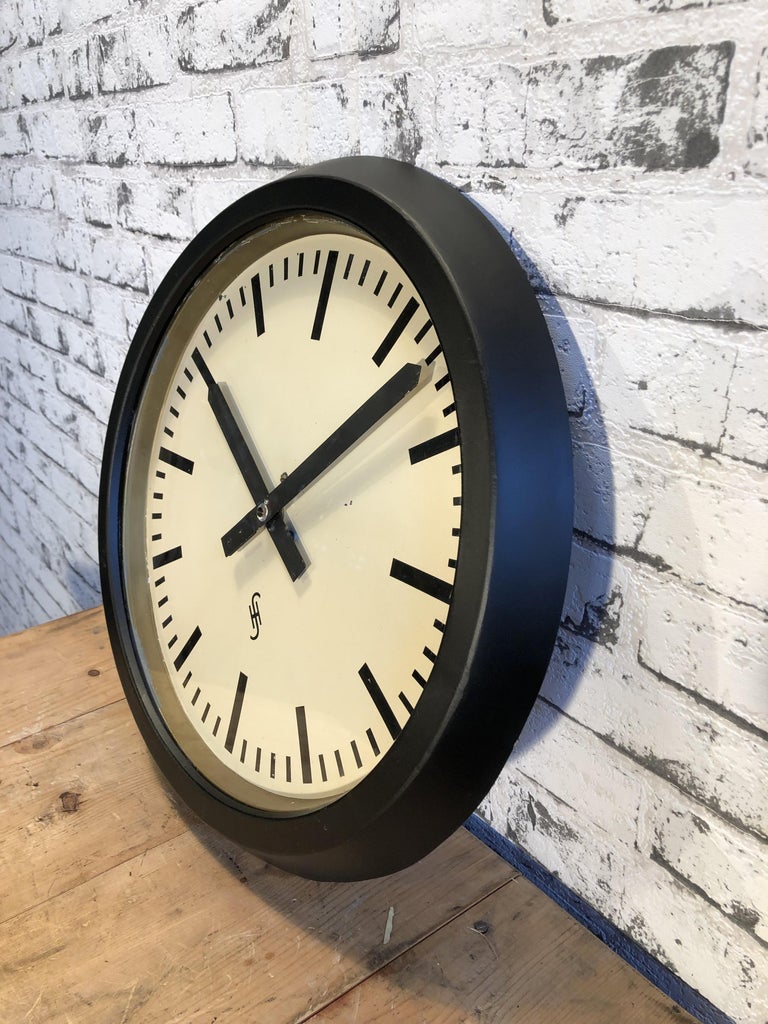 Large Black Industrial Factory Wall Clock from Siemens, 1950s at 1stDibs