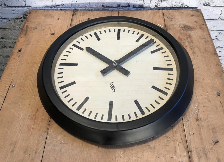 Large Black Industrial Factory Wall Clock from Siemens, 1950s at 1stDibs