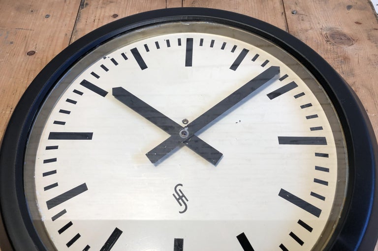 Large Black Industrial Factory Wall Clock from Siemens, 1950s at 1stDibs