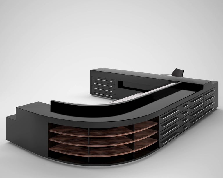 Large Black Lacquer Desk and Sofa Combination For Sale at 1stDibs