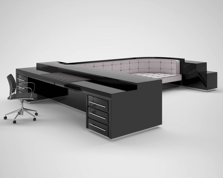 Large Black Lacquer Desk and Sofa Combination For Sale at 1stDibs