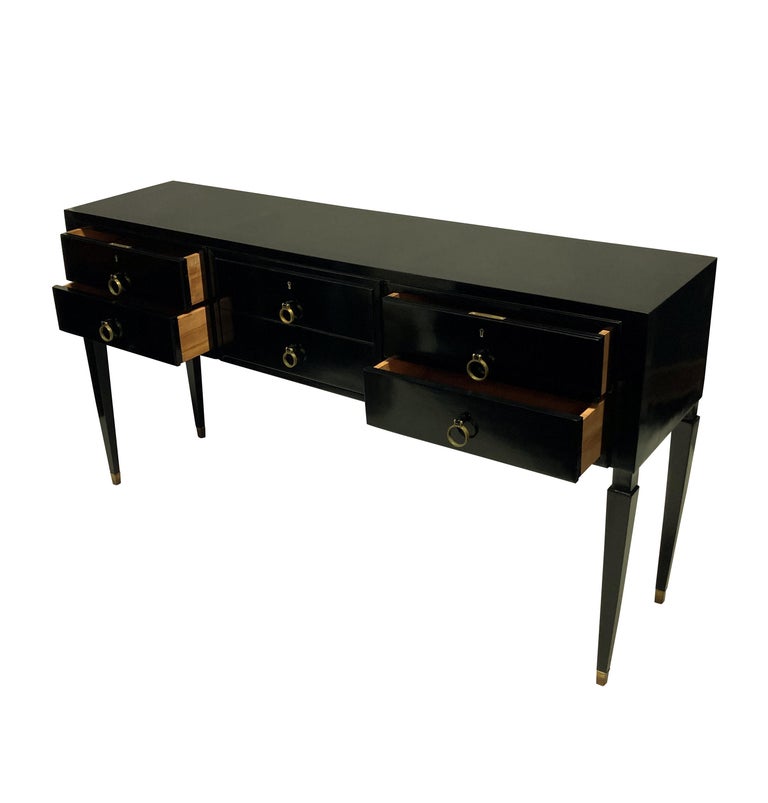Large Black Lacquered Paolo Buffa Six Drawer Console For Sale at 1stDibs