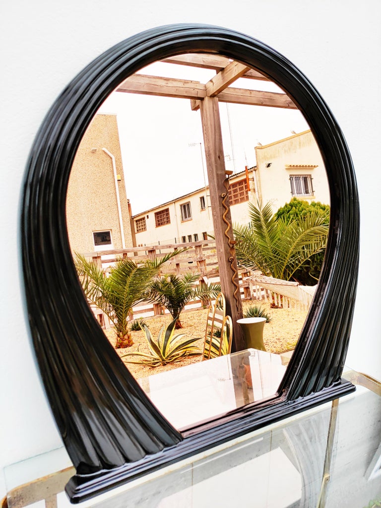 Large Black Lacquered Mirror, France, 1970s For Sale at 1stDibs